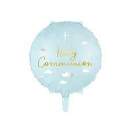 partydeco Folienballon, Folienballon mit Schrift Holy Communion 35cm Hellblau