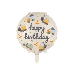 partydeco Folienballon, Folienballon Happy Birthday Baustelle 35cm Beige / Bunt