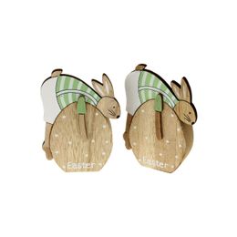 Macosa Home Osterei 2er Set Holzei Braun Grün 10 cm Osterhase Dekoei Holz Oster Deko Ei (Deko-Figur Ostern Osterdekoration