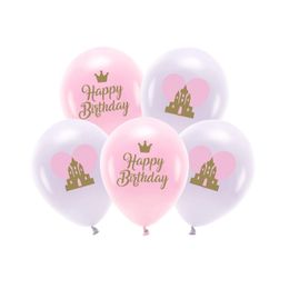partydeco Luftballon, Öko Luftballons Happy Birthday 33cm Pastell Rosa / Helllila 5er Set