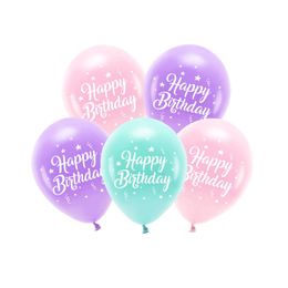 partydeco Luftballon, Öko Luftballons Happy Birthday 26cm Hellrosa / Lila / Mint 5er Set