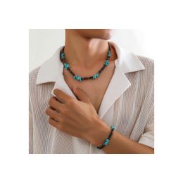 FIDDY Charm-Ketten-Set Böhmische Kokosnussschale türkisfarbenes Halsketten-Armband chenperlen (2-tlg)