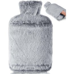 FIDDY Wärmflasche Wärmflasche–2L Groß Wärmflaschen für Kinder & Erwachsene(Grau)
