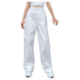 FIDDY Jeanshotpants Jeans lockere Boyfriend-Stil Cordhose Damen Hose mit weitem Bein
