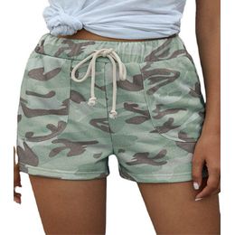 FIDDY Shorts Camouflage-Sportshorts mit diagonalen Taschen und Kordelzug