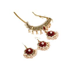 FIDDY Charm-Ketten-Set Böhmisches Perlen-Edelstein-Blumen-Halskette Ohrringe