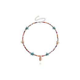 FIDDY Charm-Ketten-Set Böhmische Perlen Seestern und Muschel-Anhänger-Halskette für Frauen (1-tlg)