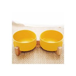 Monkimau Hunde-Futterspender Doppel Hundenapf und Katzennapf aus Keramik gelb 2 x 850ml