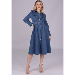 YC Fashion & Style Jeanskleid "Elegantes A-Linien Jeanskleid mit Rüschen und Knopfleiste" Boho
