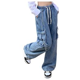 FIDDY Jeanshotpants Jeans für Damen Baggy Cargo Hose High Waist Y2K Boyfriend Casual Loose