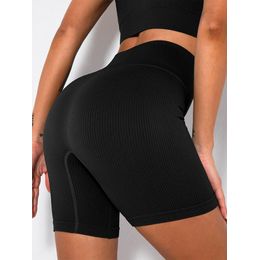 FIDDY Yogashorts Einfarbige gerippte Yoga-Shorts mit hoher Taille