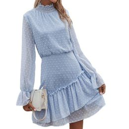 FIDDY Hemdblusenkleid Himmelblaues lässiges Kleid im Polka-Dot-Design