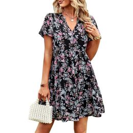 B.X A-Linien-Kleid Damen Sommer V-Ausschnitt Floral A-Line Kleid 