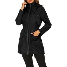 B.X Walkjacke Wasserdichte leichte Damen-Regenjacke mittellanger Outdoor-Regenmantel Wasserdichter für Damen Regenjacken Reißverschluss-Hoodie-Regenmantel