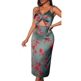 ZWY Abendkleid Bedrucktes Maxi-Slip-Kleid mit Twist-Abend an der Brust
