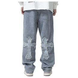 FIDDY Baukastenhose Herren Jeans Baggy Jeans Bedruckt Hip Hop Jeans Hose