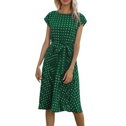 B.X Druckkleid Damen Böhmen Sommerkleid Punktedruck Slim-Fit kurze Ärmel Midiklei Frühling lässigem Falten In der Taille binden Cocktailkleid Druckkleid