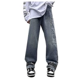 FIDDY Jeanshotpants Jungen Jeans Y2K Baggy Hose Weites Bein Cargo Teenager Denim Jeans