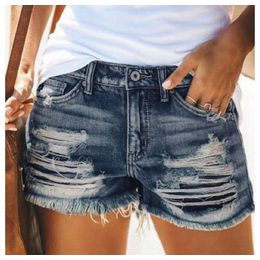 TZTA Trading UG Jeansshorts Frauen Hohe Taille Jeansshorts mit Fransen und Distressed-Details