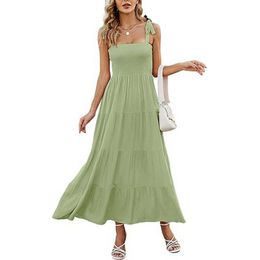 B.X Trägerkleid Damen träger Ärmelloses Urlaubs-Midikleid in A-Linie mit Trägern Boho Solid Color Maxi Kleid Layered Gathered Ruffle Tank Kleid