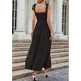 B.X Trägerkleid Damen träger Ärmelloses Urlaubs-Midikleid in A-Linie mit Trägern Boho Solid Color Maxi Kleid Layered Gathered Ruffle Tank Kleid