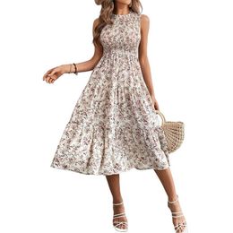 B.X Sommerkleid Damen Boho Maxi-Strandkleid mit Blumendruck & mehrlagigem Saum Elegant Lässiges Dirndl