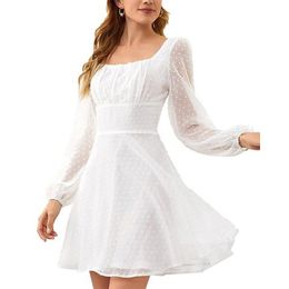 B.X A-Linien-Kleid Damen Minikleid Polka Dots Square Punkten elegantes Volantkleid Langärmliges mit Neck A-Linien-Kleid aus Chiffon Laternenärmeln