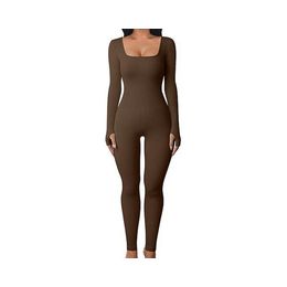 B.X Yogahose Frauen Yoga Jumpsuits Workout Gerippte Langarm Sport Bauchweg-Leggings Damen Große Größen Schwarz Yogatights Lang