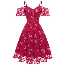 Orient Phoenix Dirndl Damen Spitze ärmelloses Kleid Slim Large Swing Sexy A Word Kleid Damen-Kleid mit Blumenspitze schulterfrei Abendkleid Party Cocktail