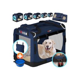 Cadoca Tiertransportbox, faltbar XL 82x56x58cm Hundebox Hundetransportbox Navy Blau