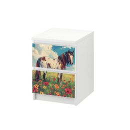 Sunnywall Möbelfolie passend für IKEA Malm Kommode Schrankfolie Aufkleber Pferd Ombre Blume