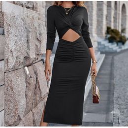 TZTA Trading UG Abendkleid Damen kleid Etui-Kleid Hohles einfarbiges V-Ausschnitt Freizeitkleider