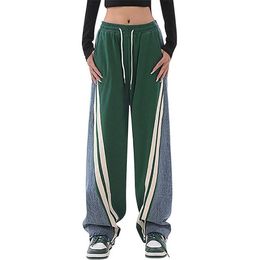 B.X Palazzohose Damen Weit geschnittene gestreifte gerade Bundfaltenhose Jogginghose Sport-Freizeithose mit lockerem