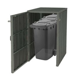 XL 1er-/2er-WPC-Mülltonnenverkleidung MCW-J28, Premium Mülltonnenbox, Metall Holzoptik, erweiterbar ~ grau