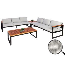 Garten-Garnitur MCW-L26, Gartenlounge Lounge-Set Sitzgruppe Sofa, Metall Akazie Holz MVG-zertifiziert ~ hellgrau