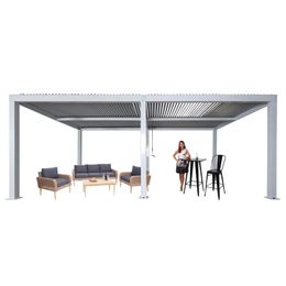 Pergola MCW-L46, Gartenpavillon Lamellen-Pavillon, 11cm-Aluminium-Gestell, Regenrinne sturmfest, 3x6m ~ wei&szlig;