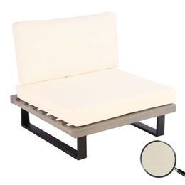 Lounge-Sessel MCW-H54, Garten-Sessel, Spun Poly Akazie Holz MVG-zertifiziert Aluminium ~ grau, Polster cremeweiß