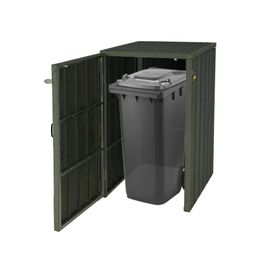 1er WPC-Mülltonnenverkleidung MCW-J28, Premium Mülltonnenbox, Metall Holzoptik, erweiterbar ~ grau