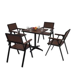 4er-Set Gartenstuhl+Gartentisch MCW-J95, Stuhl Tisch, Gastro Outdoor-Beschichtung, Alu Holzoptik ~ schwarz, dunkelbraun