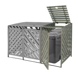 XL 1er-/2er-M&uuml;lltonnenverkleidung Erweiterung MCW-J44, M&uuml;lltonnenbox, 120x68x98cm Holz MVG-zertifiziert ~ grau