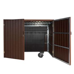 M&uuml;lltonnenverkleidung MCW-J29, M&uuml;lltonnenbox f&uuml;r M&uuml;llcontainer 660-1100L, WPC Metall 172x213x160cm ~ braun