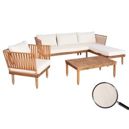 Garten-Garnitur MCW-L29, Garnitur Sitzgruppe Lounge-Set Sofa, Akazie Holz MVG-zertifiziert ~ creme-wei&szlig;