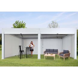 Pergola MCW-L46 mit 6x Seitenwand, Gartenpavillon Lamellen-Pavillon Rollo, 11cm-Alu-Gestell, sturmfest 3x6m ~ wei&szlig;