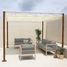 Pergola MCW-L42, Garten Pavillon Terrassen&uuml;berdachung, stabiles 7cm-Metall-Gestell 3x3m Bambus-Optik ~ creme-wei&szlig;