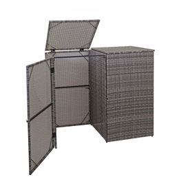2er-M&uuml;lltonnenverkleidung MCW-E25, M&uuml;lltonnenbox M&uuml;lltonnenabdeckung, Poly-Rattan 2x120l ~ grau