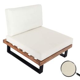 Lounge-Sessel MCW-H54, Garten-Sessel, Spun Poly Akazie Holz MVG-zertifiziert Aluminium ~ hellbraun, Polster cremeweiß