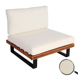 Lounge-Sessel MCW-H54, Garten-Sessel, Spun Poly Akazie Holz MVG-zertifiziert Aluminium ~ braun, Polster cremeweiß