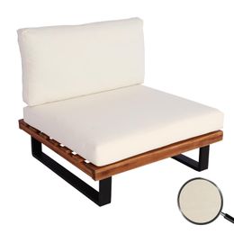 Lounge-Sessel MCW-H54, Garten-Sessel, Spun Poly Akazie Holz MVG-zertifiziert Aluminium ~ braun, Polster cremewei&szlig;