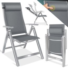 Kesser® Gartenstuhl Hochlehner mit Armlehnen Aluminium Klappstuhl inkl. Kopfkissen Campingstuhl 7-Fach Verstellbar Rückenlehne Atmungsaktiv & Wetterfest Klappbar & Anti-Rutsch