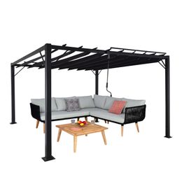 Pergola MCW-L40, Garten Lamellen-Pavillon Terrassen&uuml;berdachung, 8cm-Alu-Gestell Stoff/Textil, 3x3m anthrazit